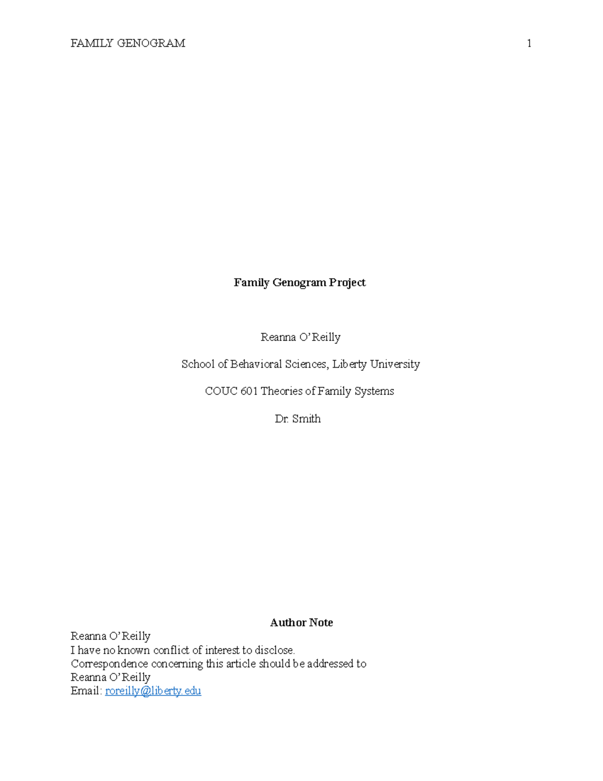 Family Genogram Project - Family Genogram Project Reanna O’Reilly ...