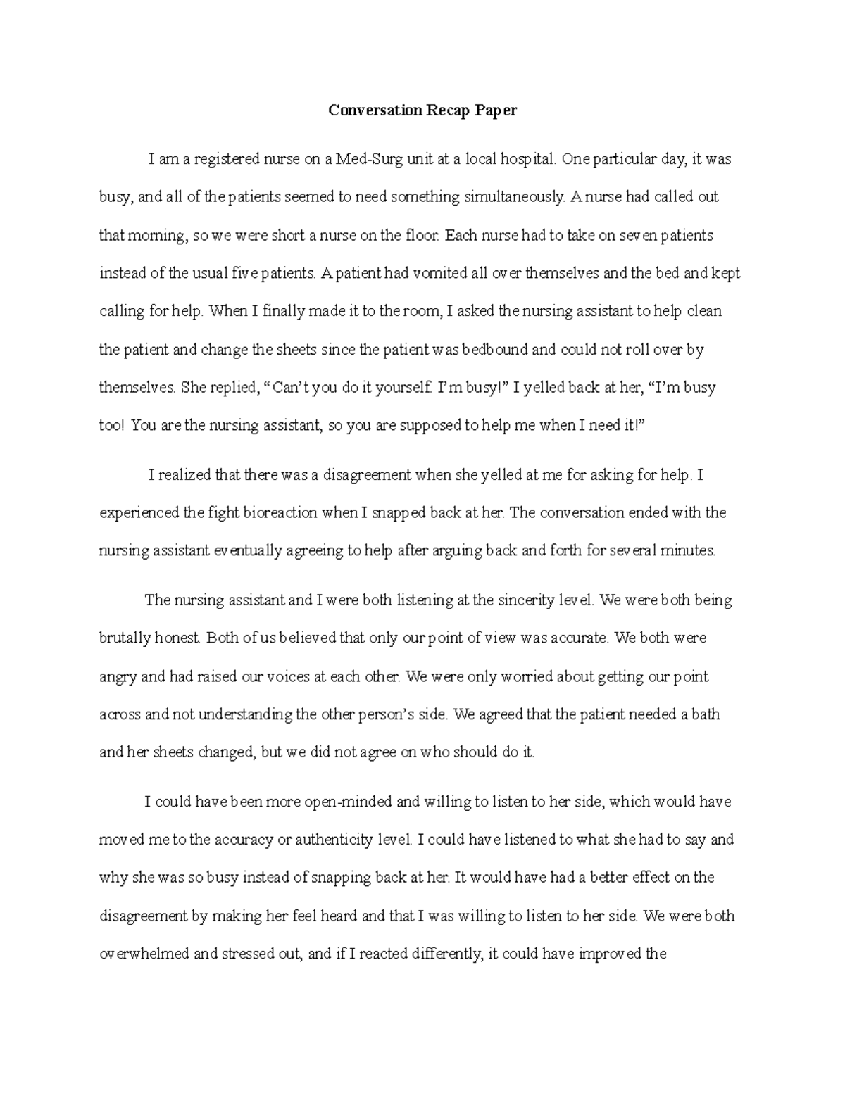 Conversation Recap Paper - C820 - WGU - Studocu