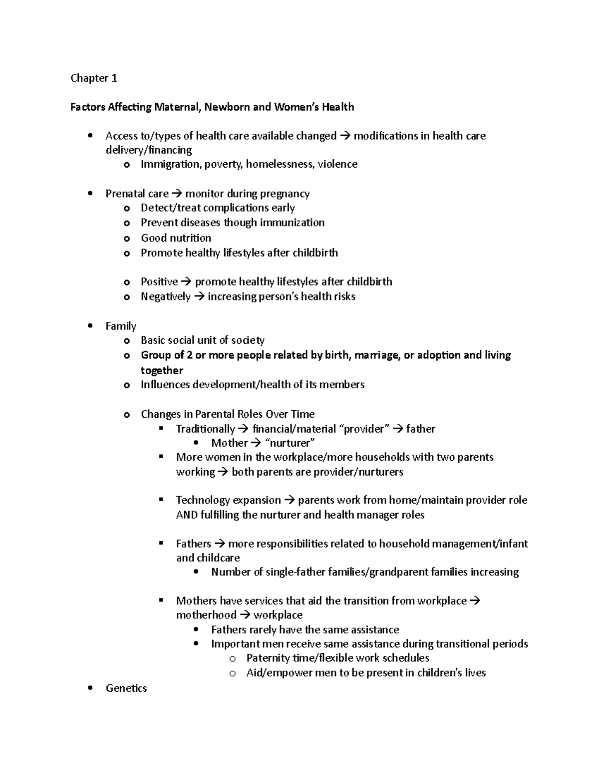 Chapter 1 - Textbook notes - Chapter 1 Factors Affecting Maternal ...