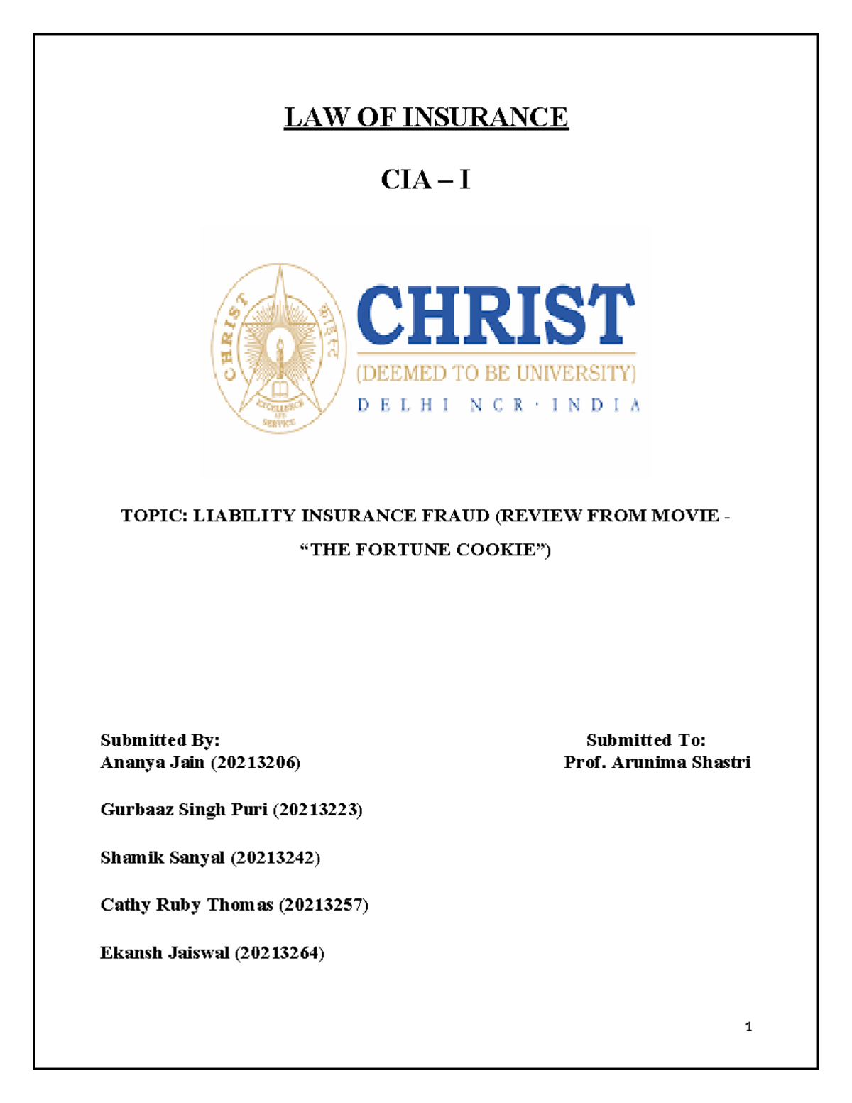 CIA-1 Insurance Law - RESEARCH - LAW OF INSURANCE CIA – I TOPIC ...