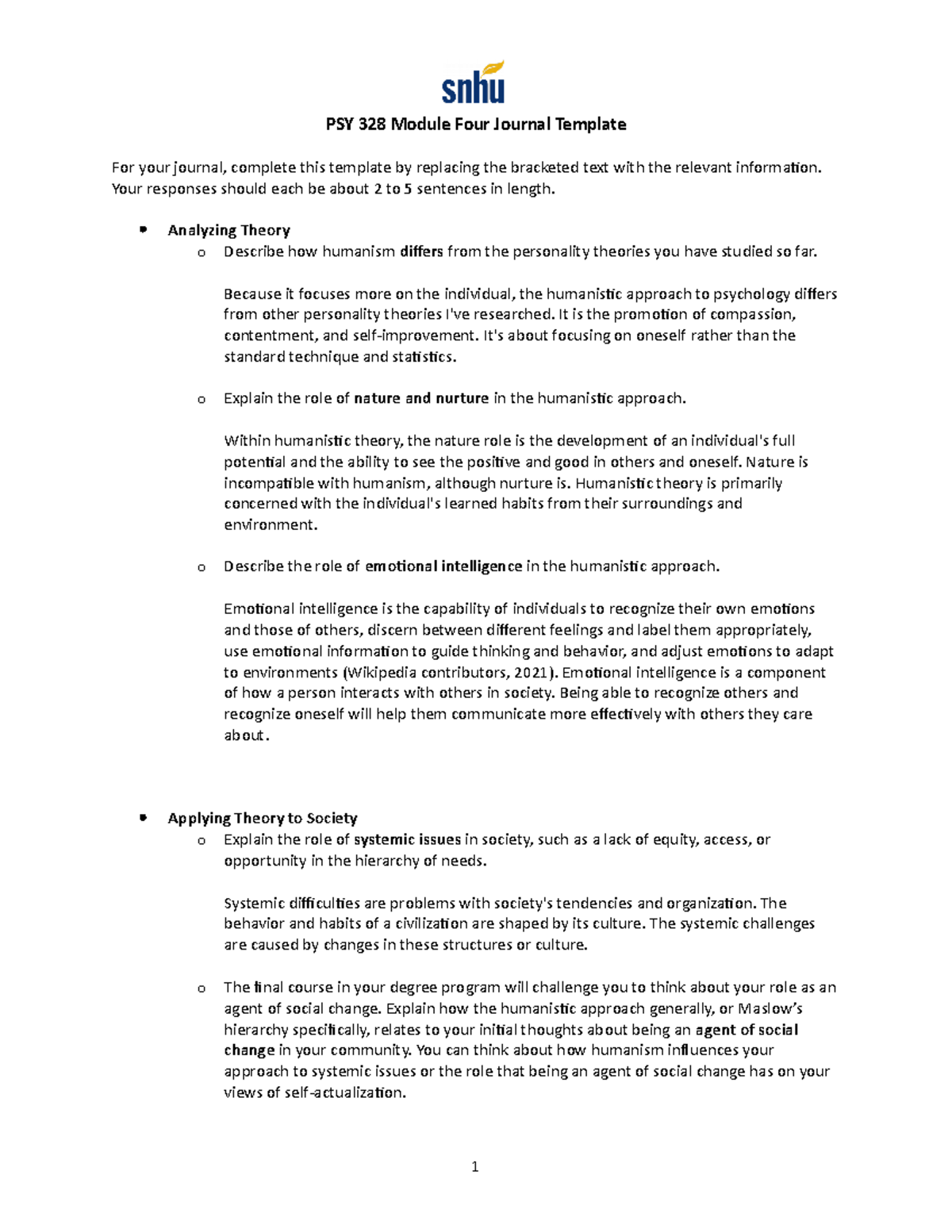 PSY 328 Module Four Journal Template - PSY 328 - SNHU - Studocu