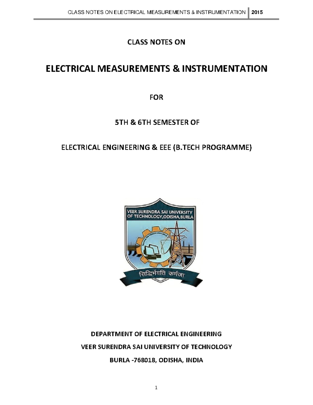 Lecture 1423813026 - CLASS NOTES ON ELECTRICAL MEASUREMENTS ...
