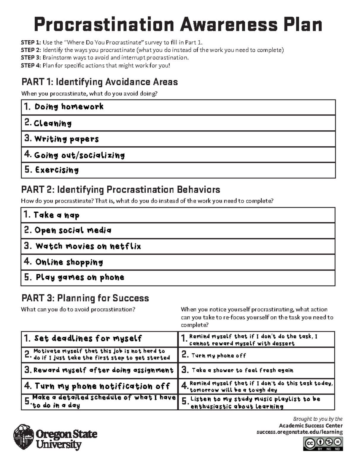 Procrast aware plan fill 20 - Procrastination Awareness Plan STEP 1 ...