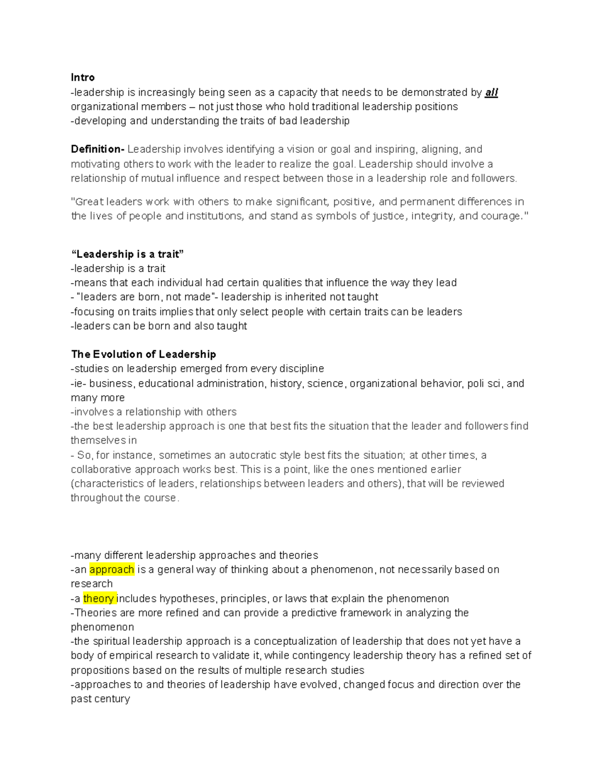 Lesson 1 Notes - Intro -leadership is increasingly being seen as a ...