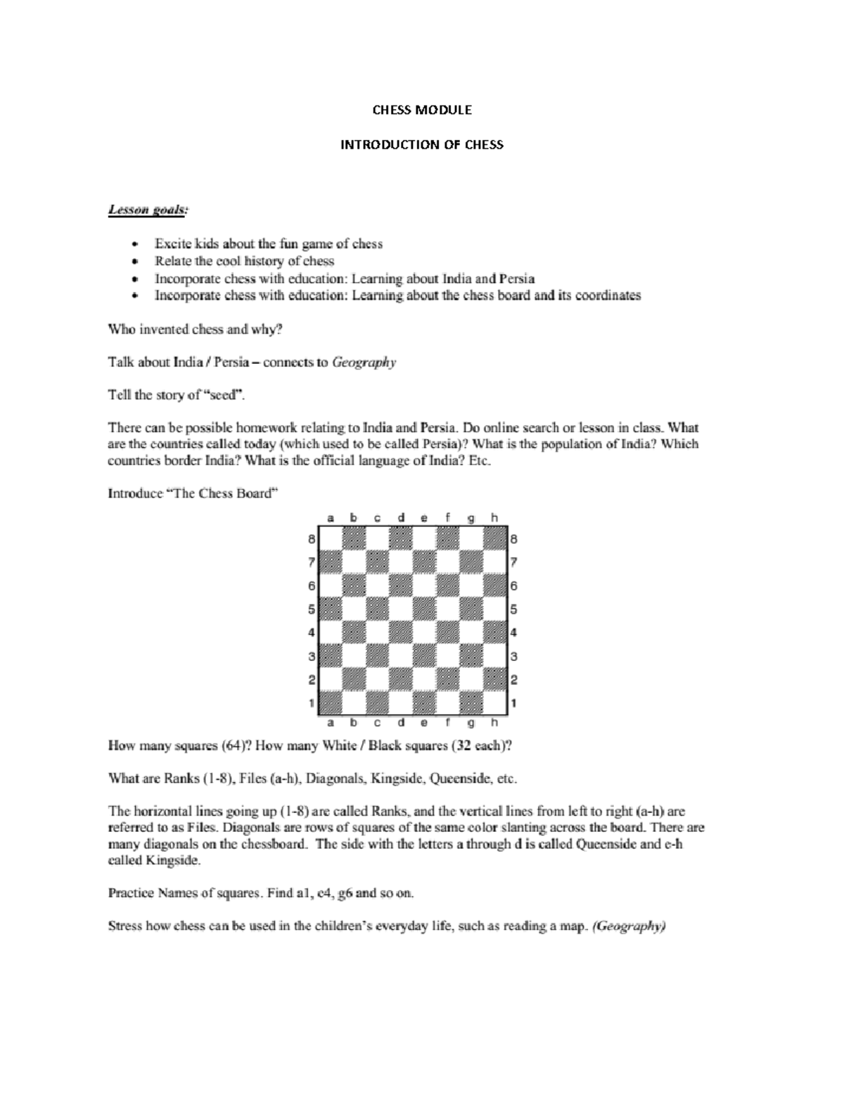 Module 1-Chess Introduction - ASAS EKOLOGI - CHESS MODULE INTRODUCTION ...