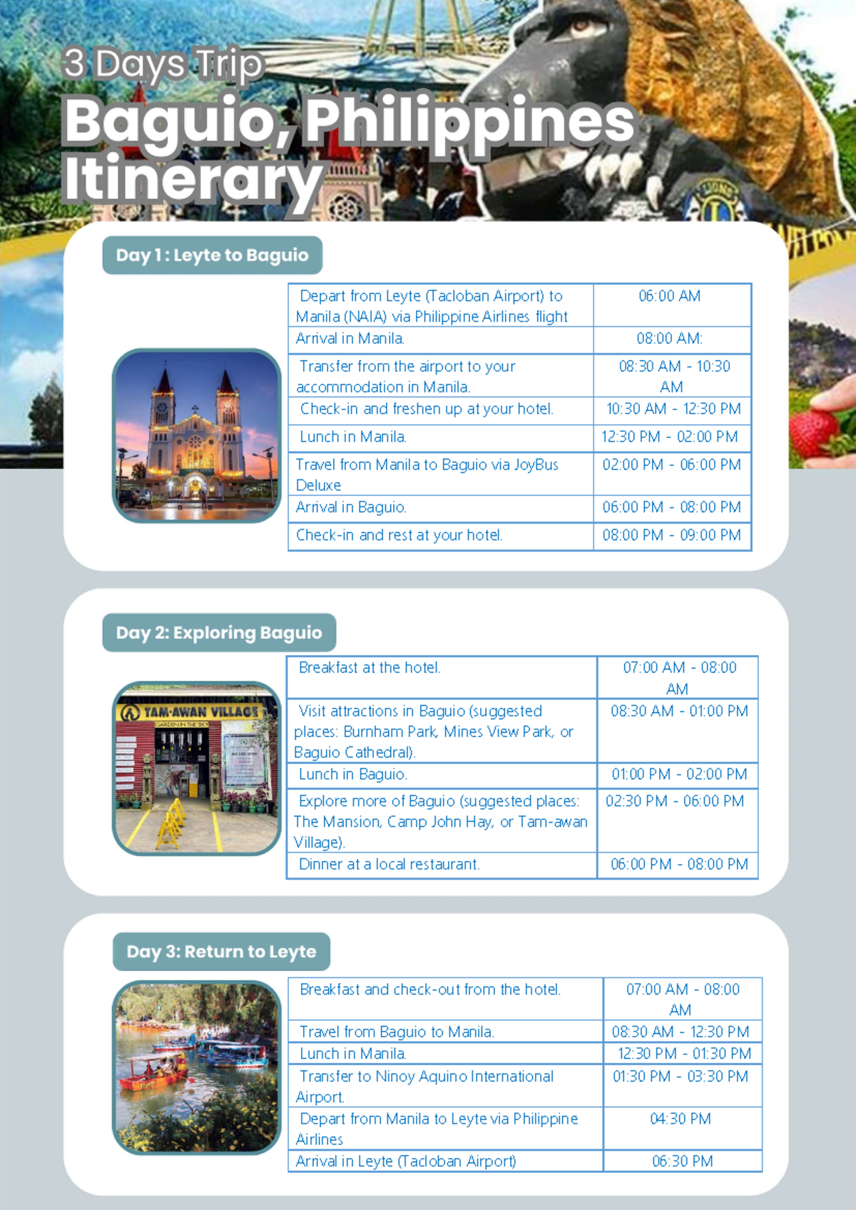 Baguio- Itinerary - Depart from Leyte (Tacloban Airport) to Manila ...