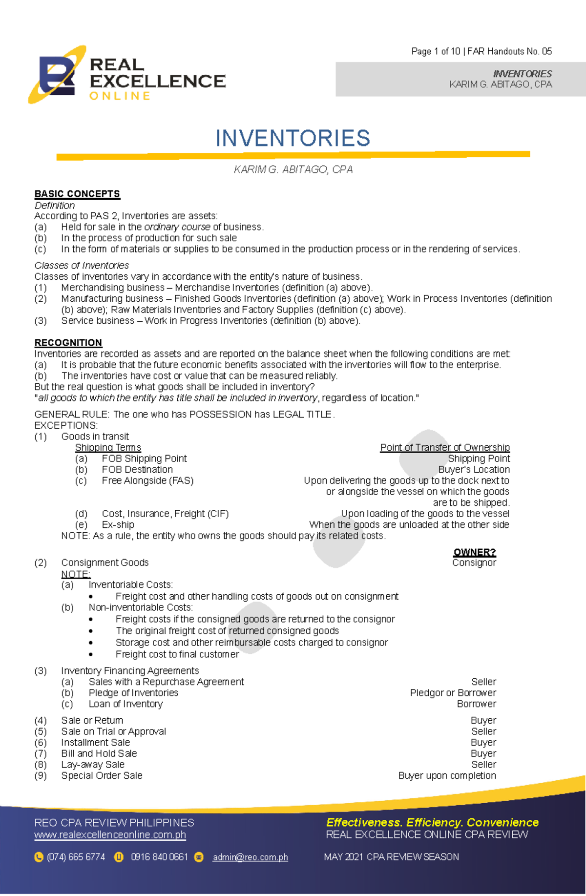 FAR 05 - Inventories - FAR - INVENTORIES KARIM G. ABITAGO, CPA ...