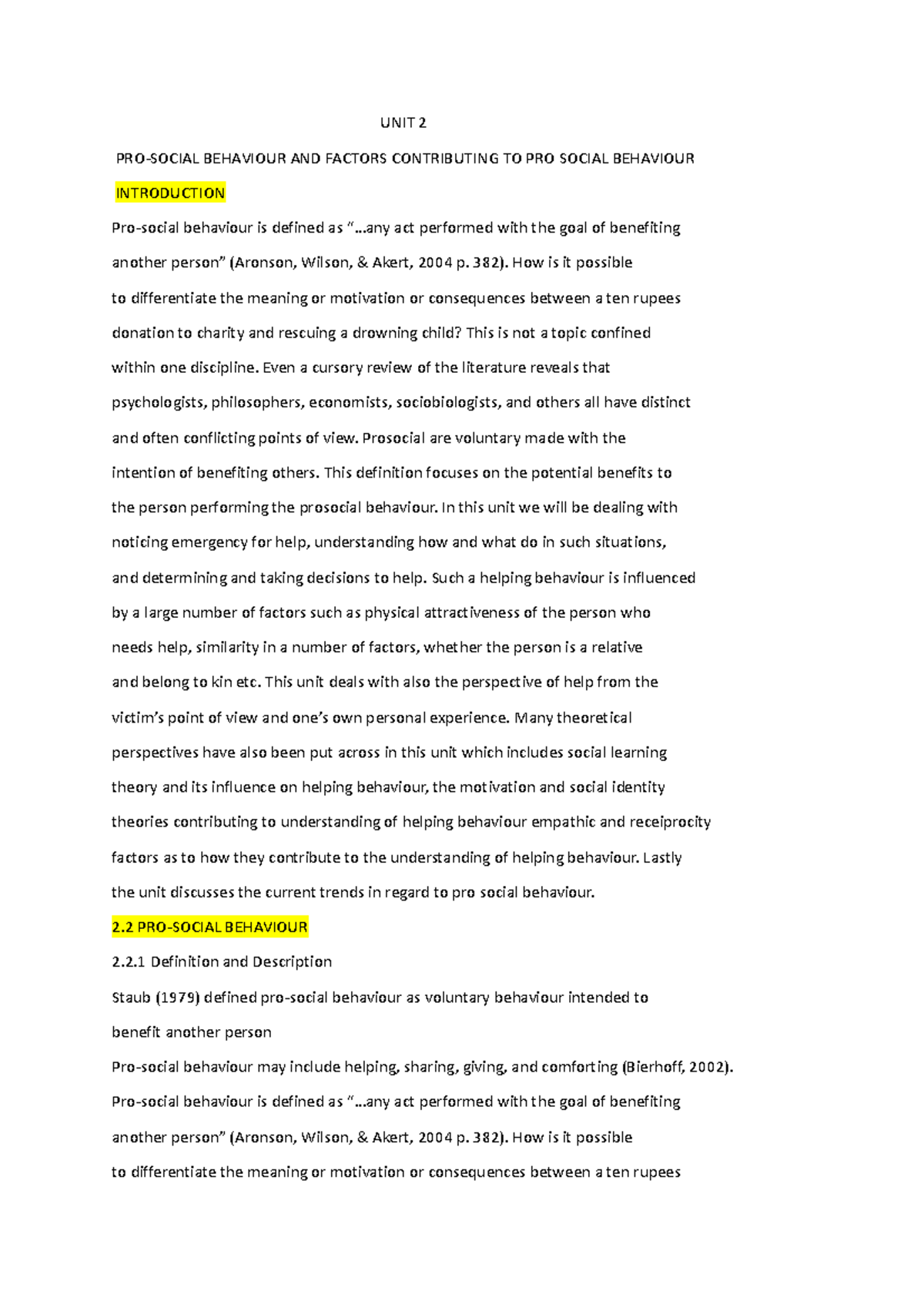 UNIT 2 PRO Social Behaviour - UNIT 2 PRO-SOCIAL BEHAVIOUR AND FACTORS ...