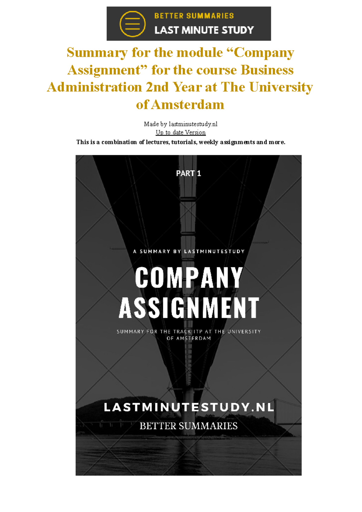 Summary - Business Corporate Assignment - Summary for the module