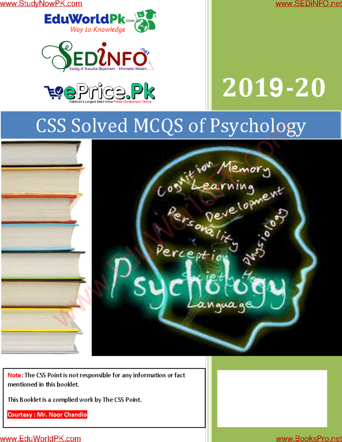PPSC Psychology Lecturers Past Paers Solved MCQS - Contact us: css ...
