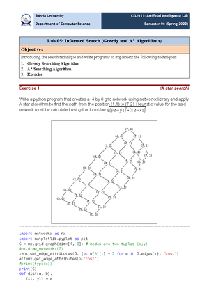 AI Final Exam - Bahria University, Lahore Campus Course: Artificial ...