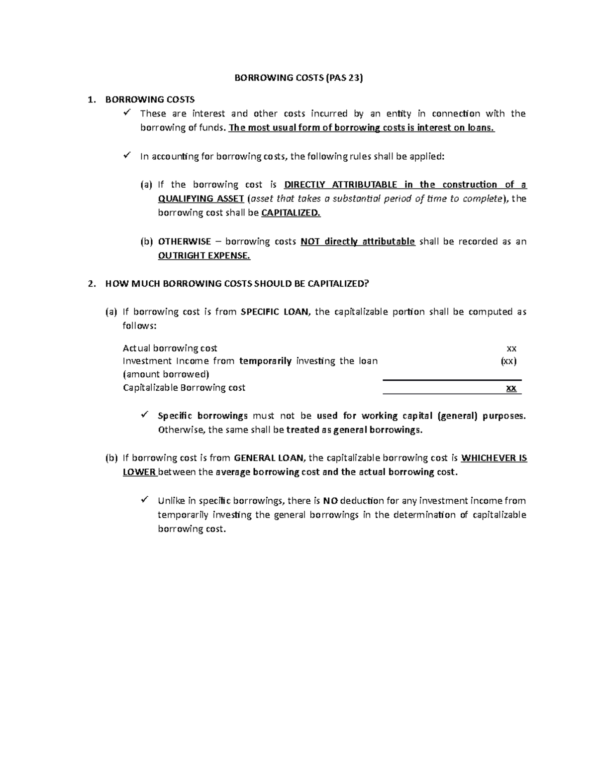 Notes on Borrowing costs - BORROWING COSTS (PAS 23) 1. BORROWING COSTS ...