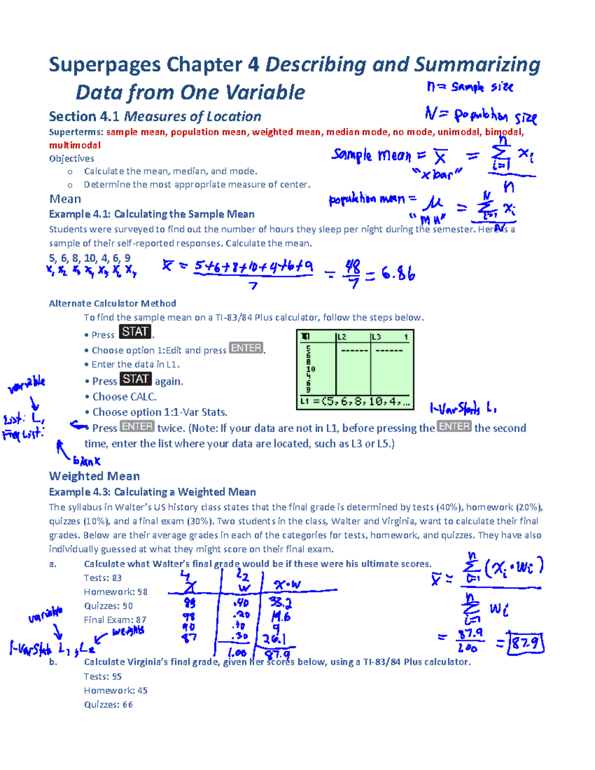 Superpages Chapter 4 Completed - Superpages Chapter 4 Describing and Summarizing Data from One ...