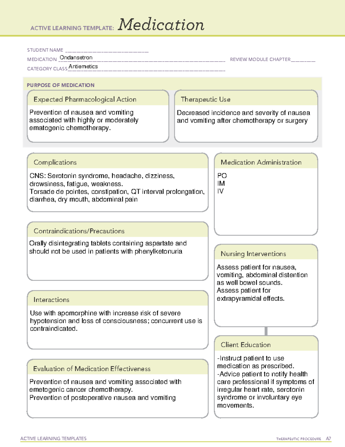 Medication Ondansetron - ACTIVE LEARNING TEMPLATES THERAPEUTIC ...