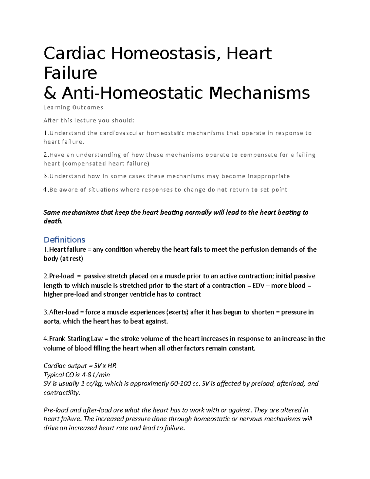 Cardiac Homeostasis - Full Lecture and Revision Notes - Cardiac ...