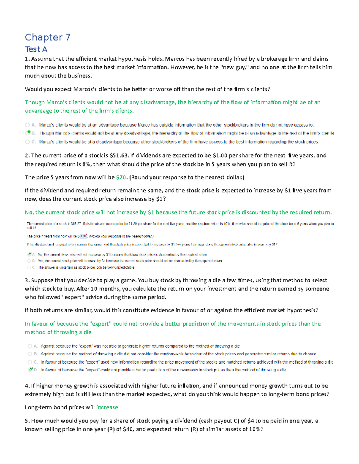 Chapter 7 A 1 - This is a book quiz. - Chapter 7 Test A Assume that the ...