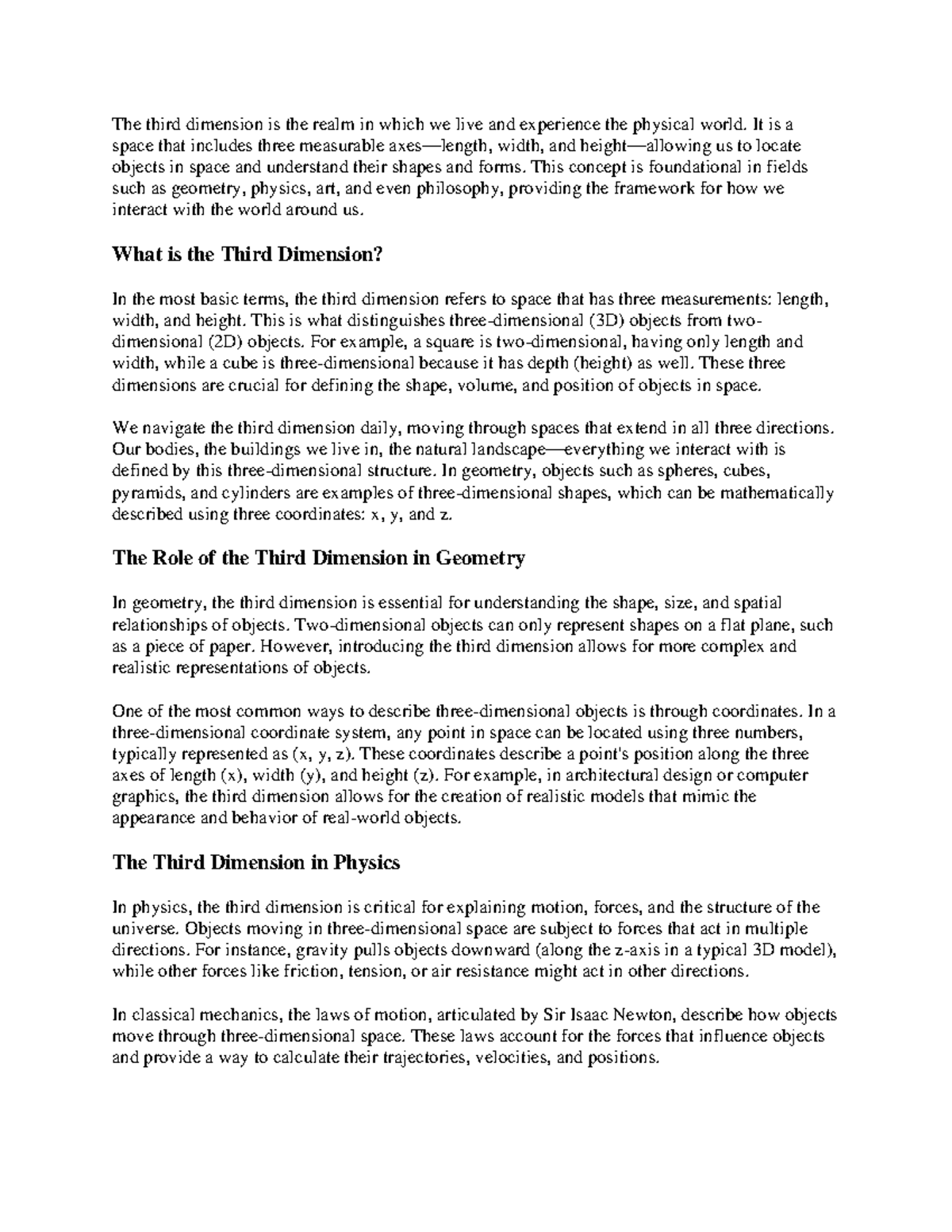 Third Dimension - idk - The third dimension is the realm in which we ...