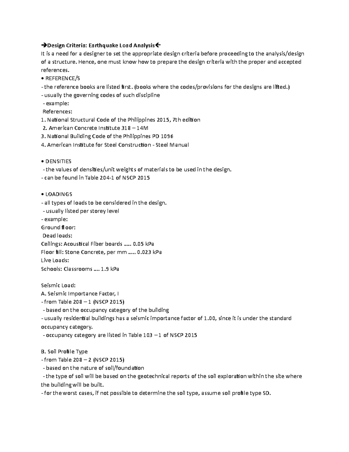 Design Criteria - Design Criteria: Earthquake Load Analysis It is a ...