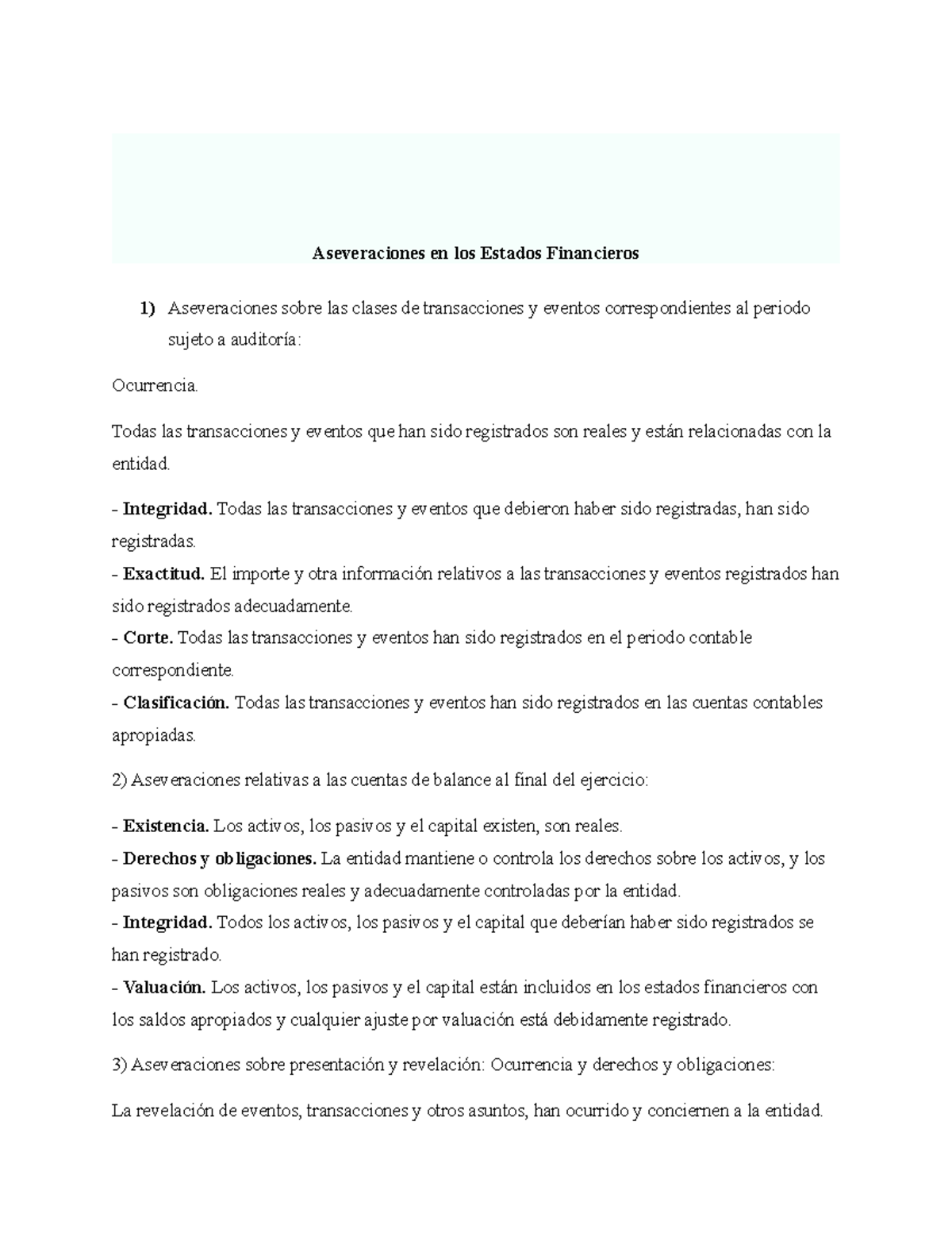 Aseveraciones de la administración en los Estados Financieros ...