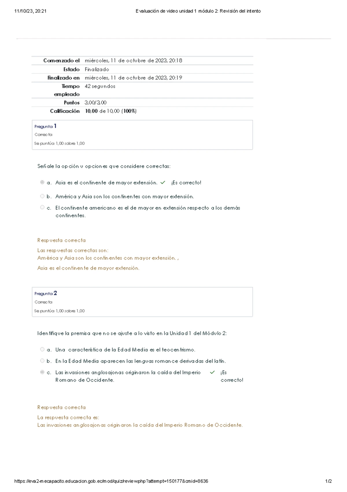 Evaluación video unidad 2 módulo 2 - educacion.gob/mod/quiz/review.php ...