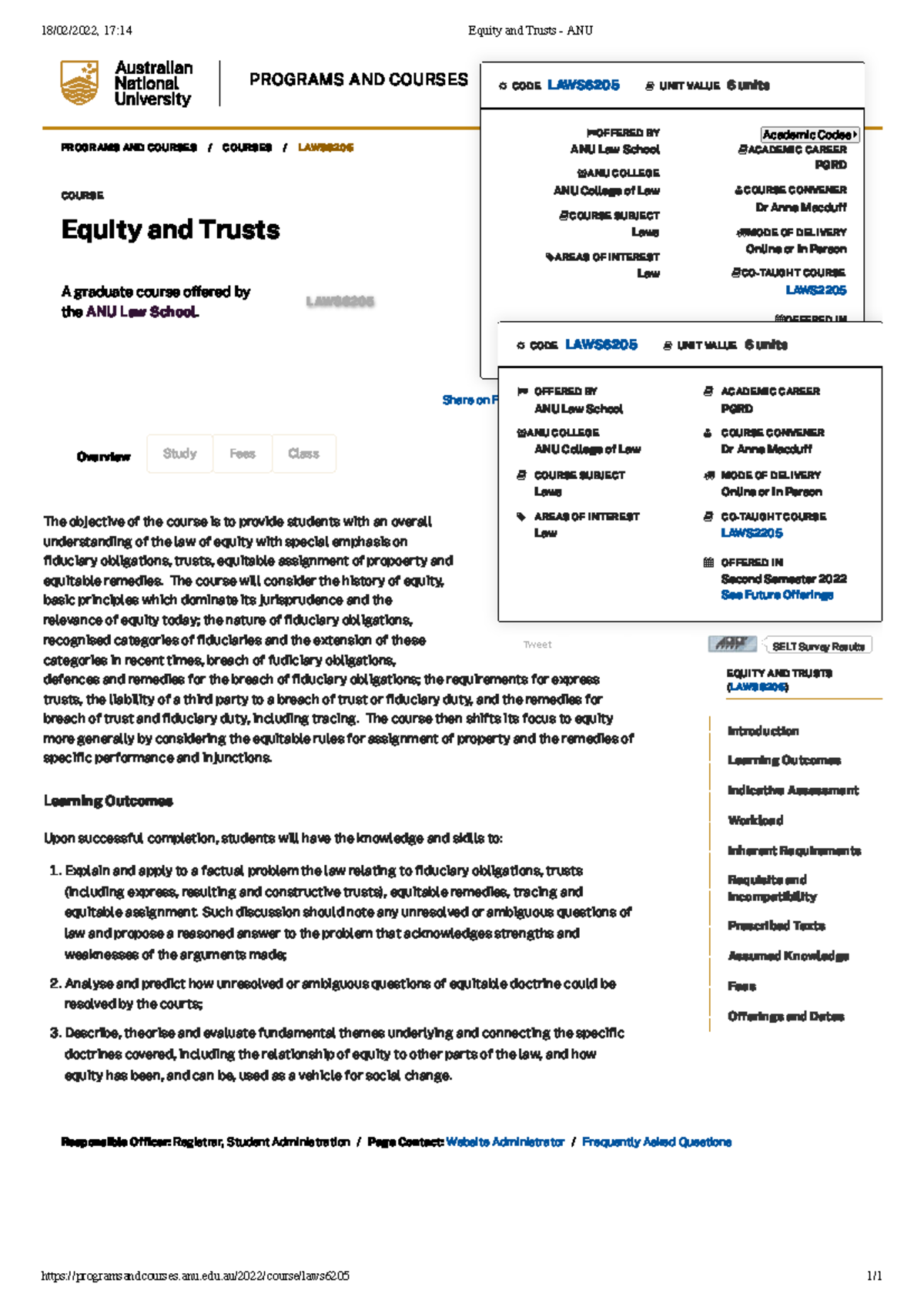 Equity and Trusts - ANU 2022 Course Guide - 18/02/2022, 17:14 Equity ...