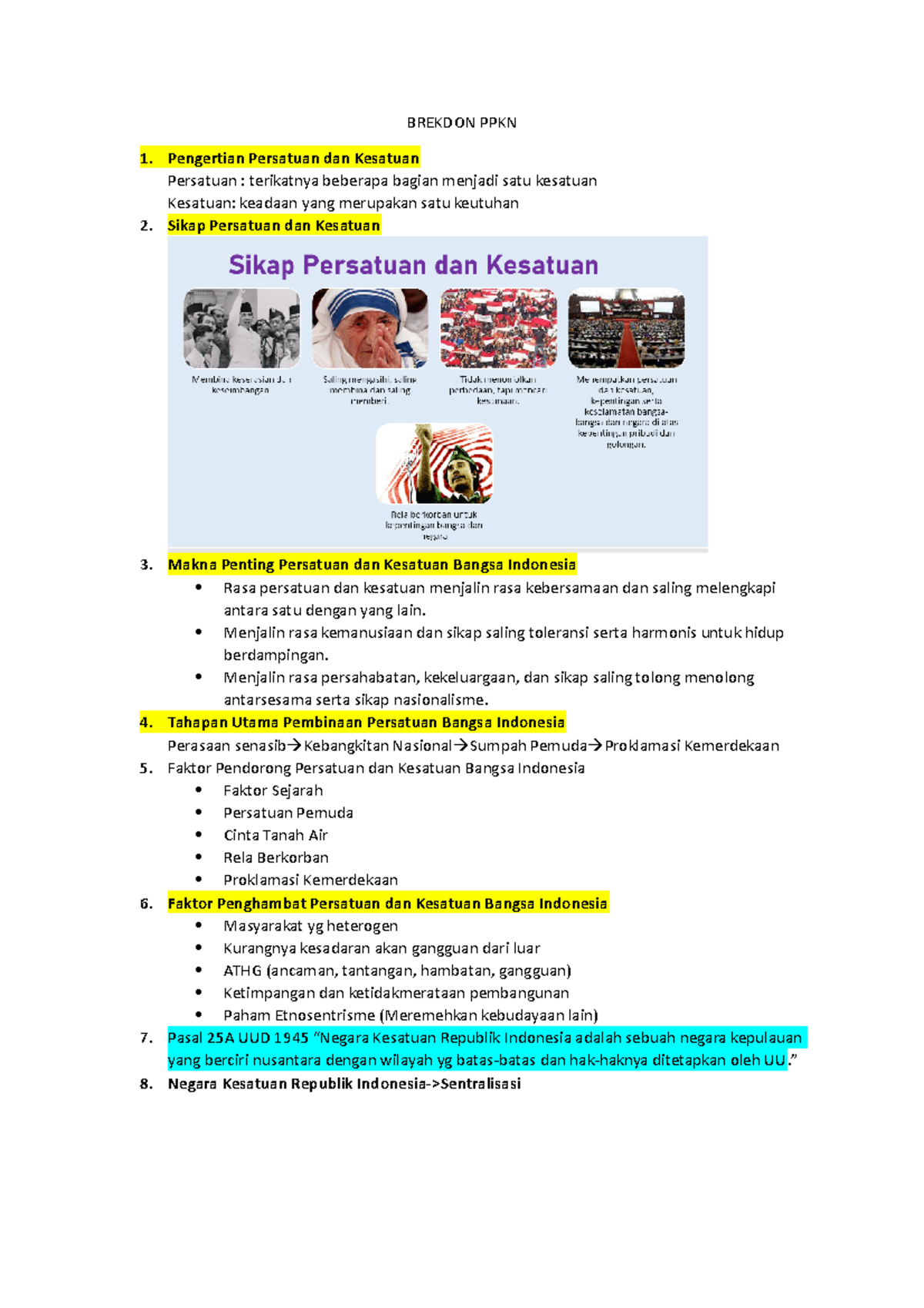 Brekdon PPKN - jjjjj - BREKDON PPKN Pengertian Persatuan dan Kesatuan ...