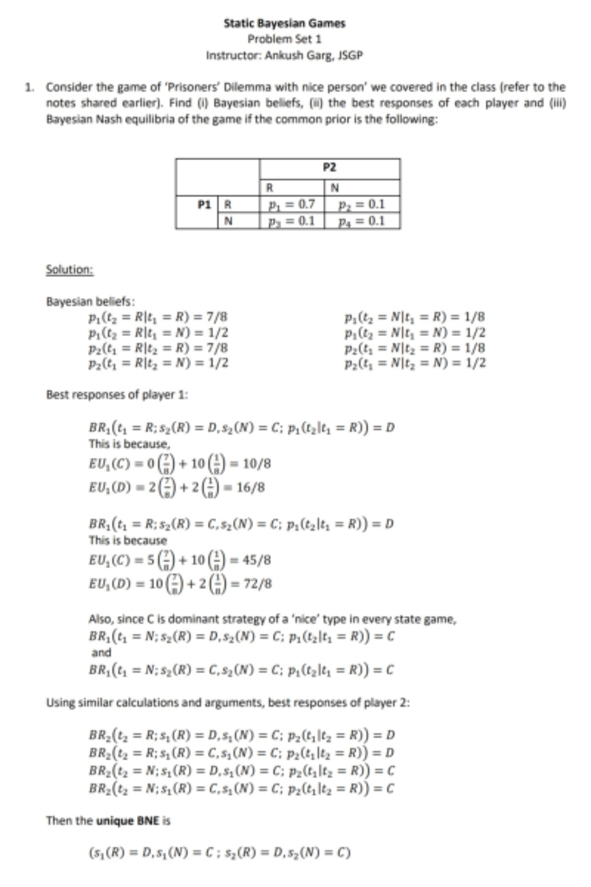 Problem set 1 - Game theory 2 - Studocu