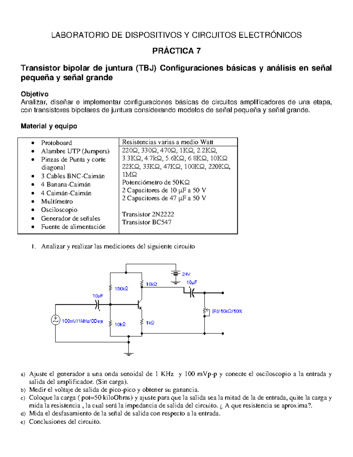 Pract 7 TBJ Configuraciones - LABORATORIO DE DISPOSITIVOS Y CIRCUITOS ELECTRÓNICOS PRÁCTICA 7 ...