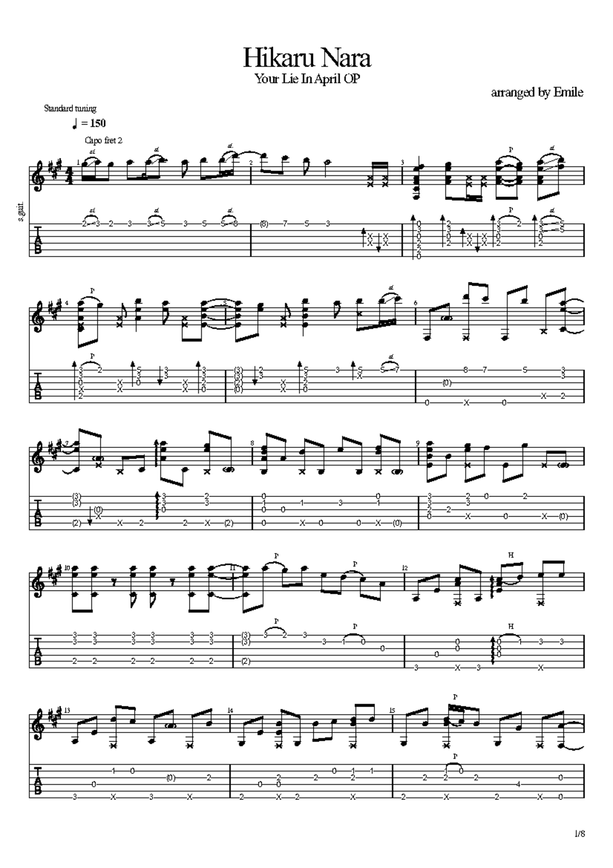 Hikaru Nara (Guitar TAB) - Hikaru Nara Your Lie In April OP arranged by ...
