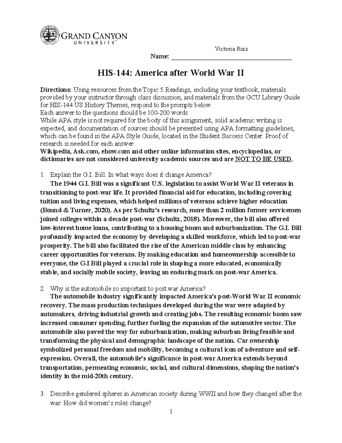 HIS-144-RS-America after WWII Worksheet - Victoria Ruiz Name