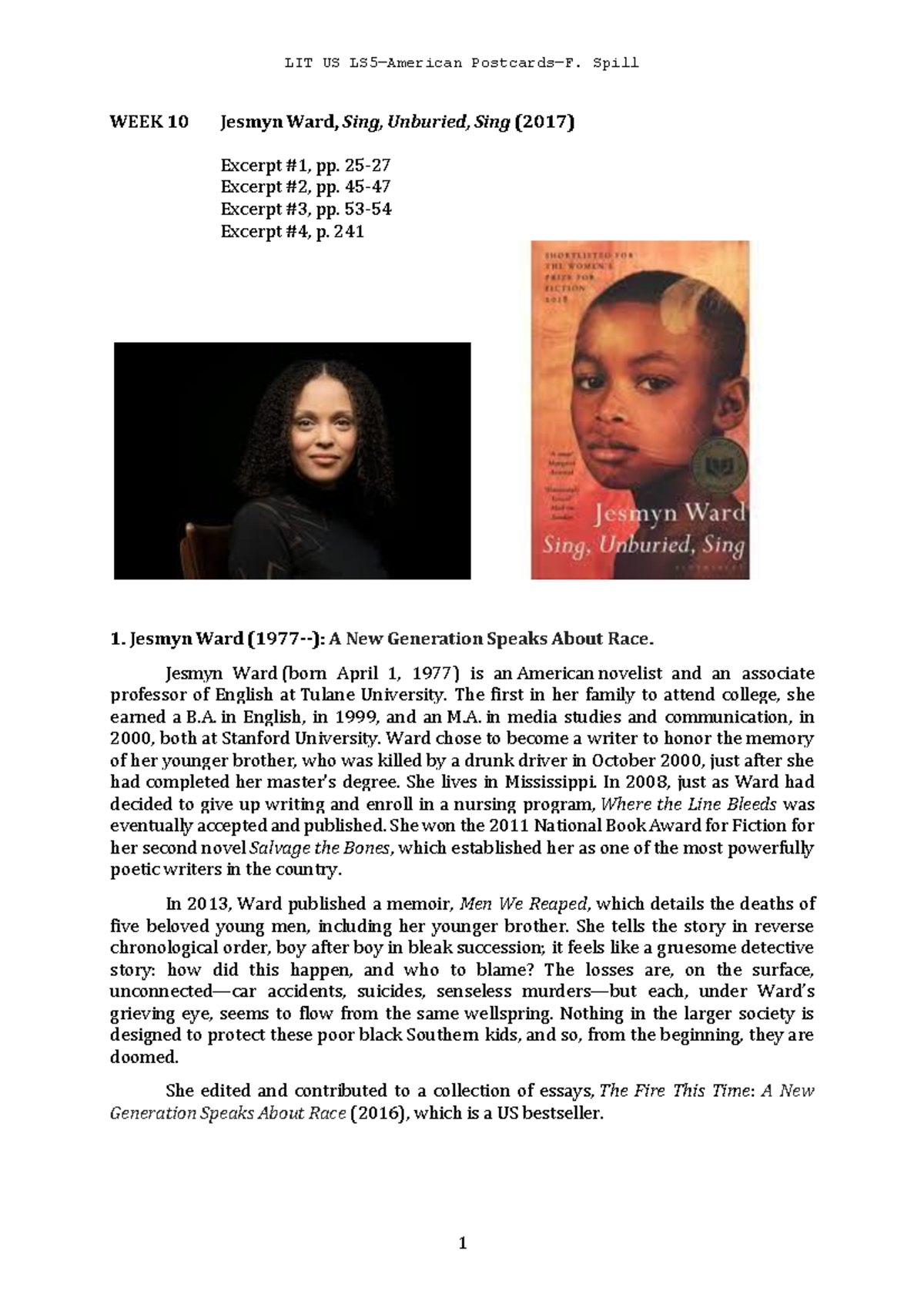 #10 Jesmyn Ward, Sing, Unburied, Sing - 25- Excerpt #2, pp. 45- Excerpt ...