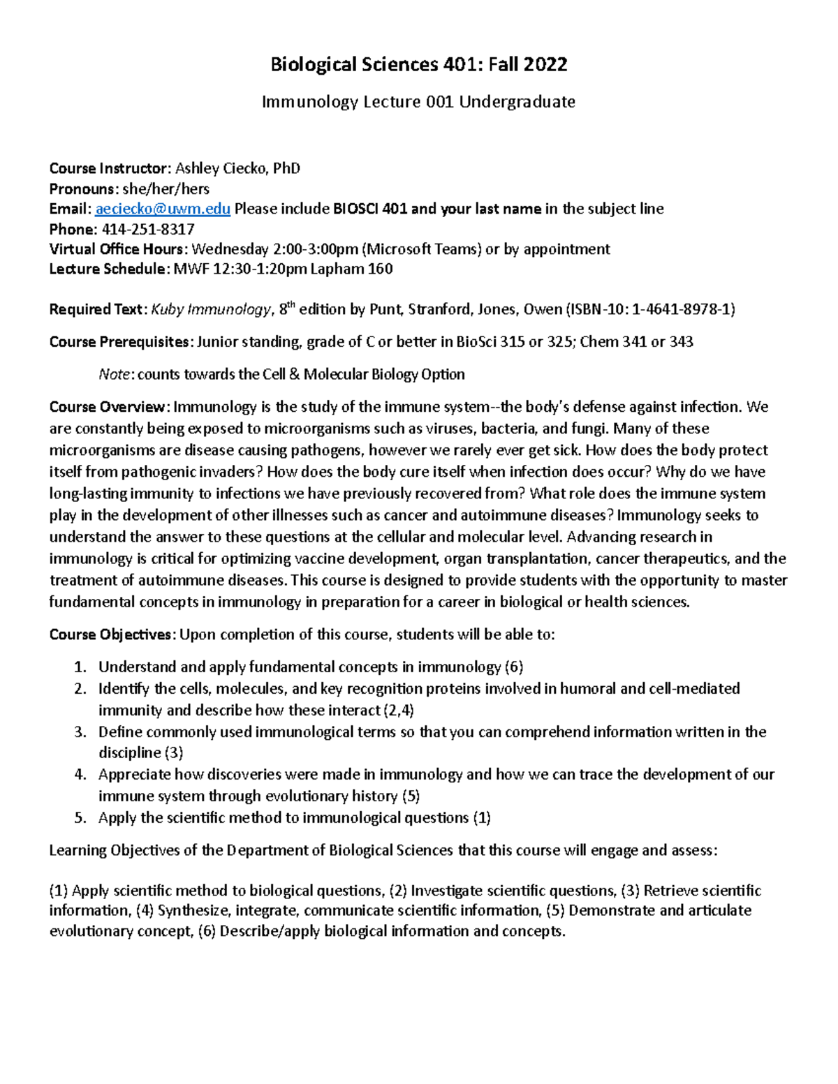 Bio Sci 401 U Fall 2022 AC - Biological Sciences 401: Fall 2022 ...