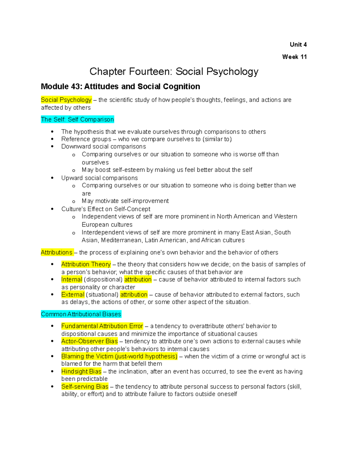 Chapter 14 Notes - Social Psychology - Unit 4 Week 11 Chapter Fourteen ...