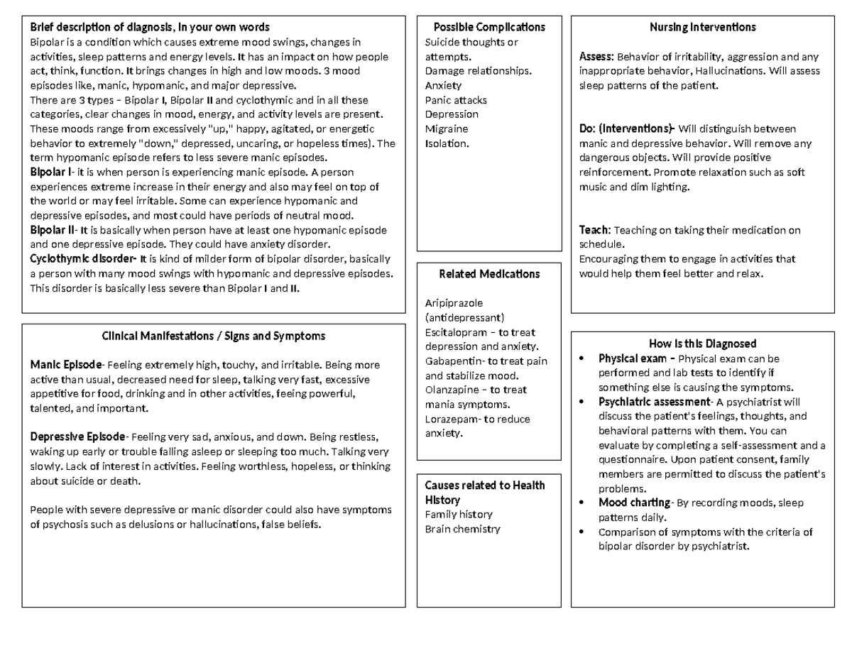 Pathophysiology - study map- Dec 2018 - Brief description of diagnosis ...