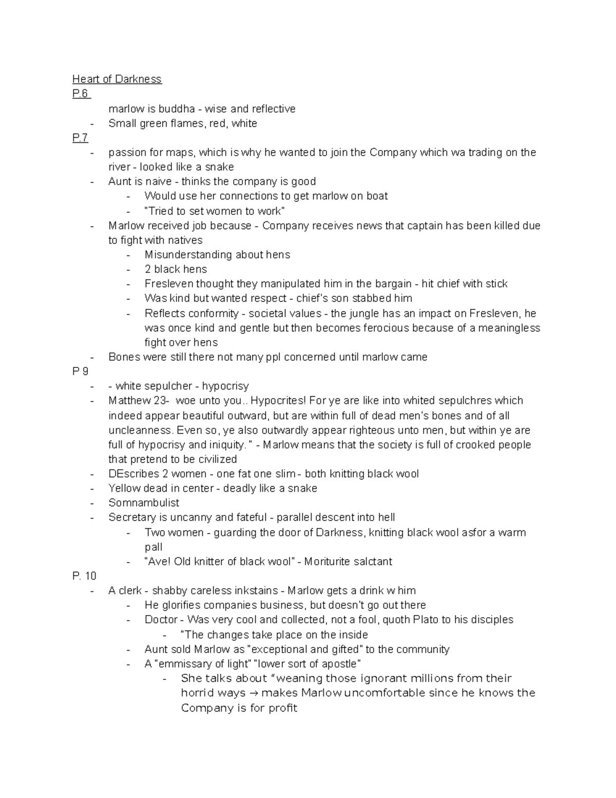 Hod - heart of darkness notes - Heart of Darkness P. marlow is buddha ...