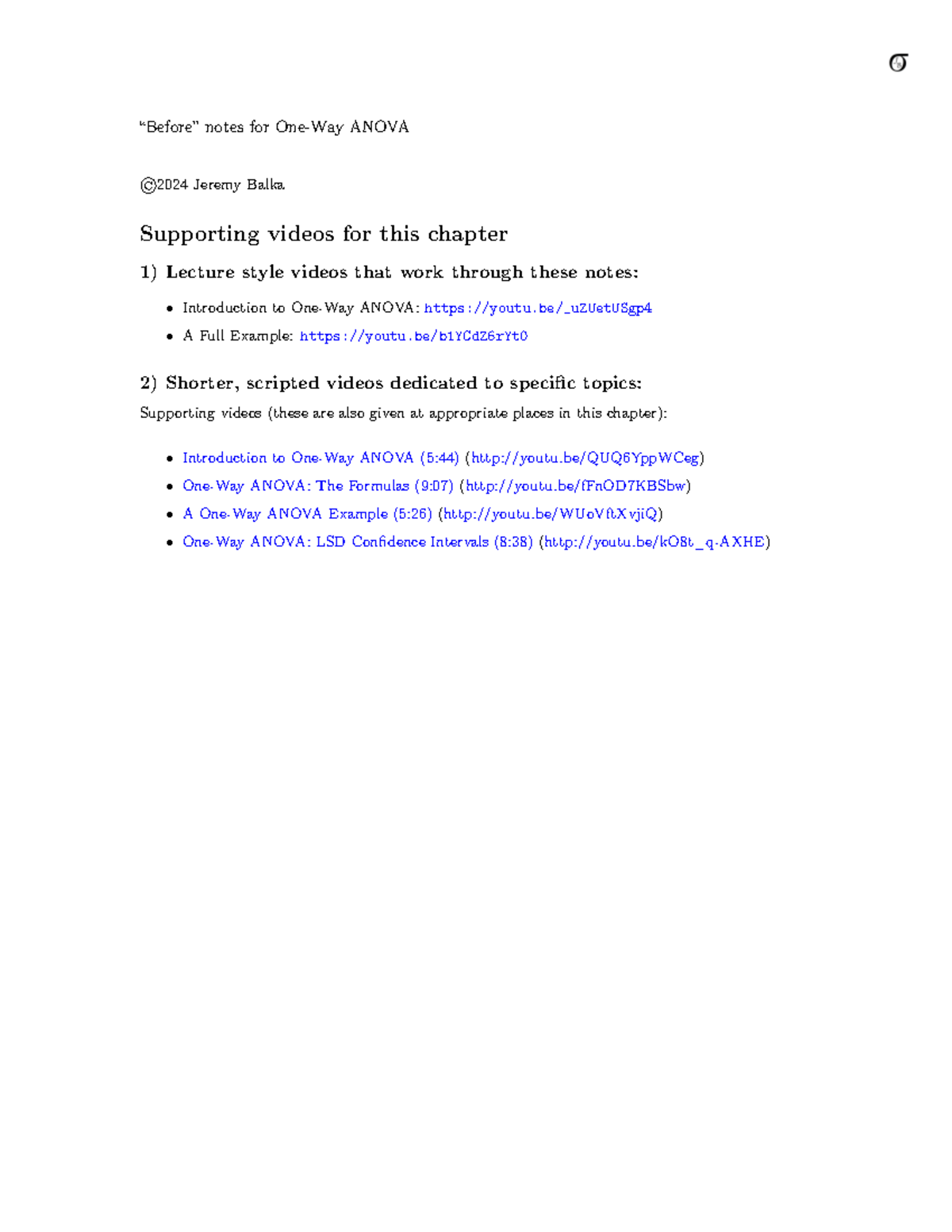 Jb ise Anova before - “Before” notes for One-Way ANOVA ©2024 Jeremy ...