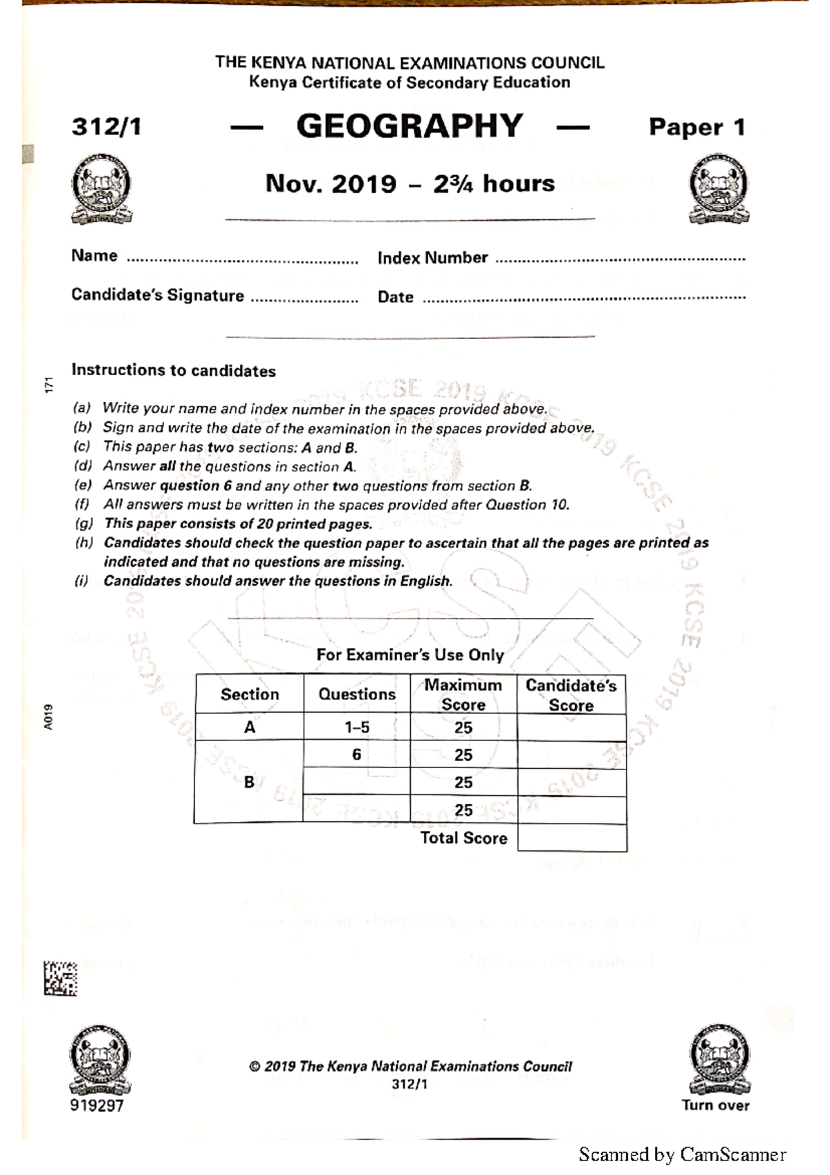 GEO P1 KCSE 2019 - KCSE - BUSINESS MANAGEMENT - Studocu