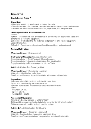 Lesson Plan in Needlecraft - Lesson Plan: Introduction to Needlecraft ...