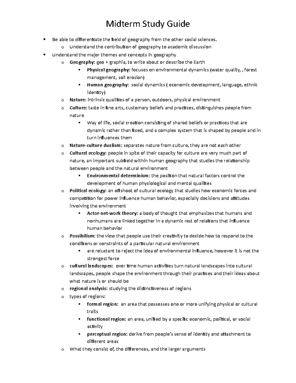 Mid Term Study Guide - Midterm Study Guide Be able to differentiate the ...