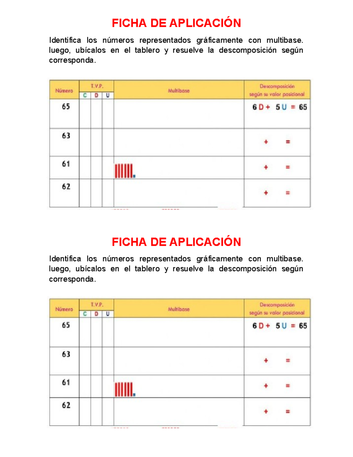 Ficha DE Aplicación - informe - Educación - FICHA DE APLICACIÓN Identifica los números ...