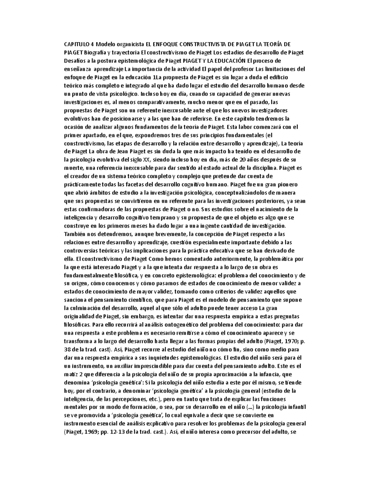 Psicología del desarrollo y el aprendizaje 1 Capitulo 4 - CAPITULO 4 Modelo organicista EL ...