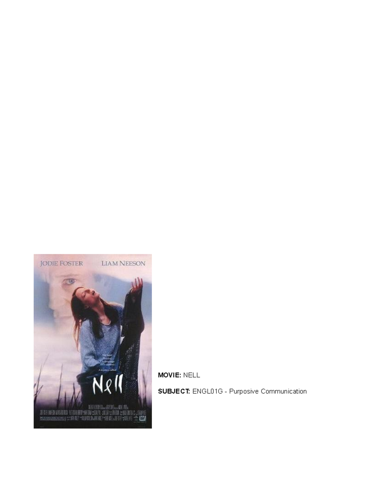 Nell - movie review about nell - MOVIE: NELL SUBJECT: ENGL01G ...