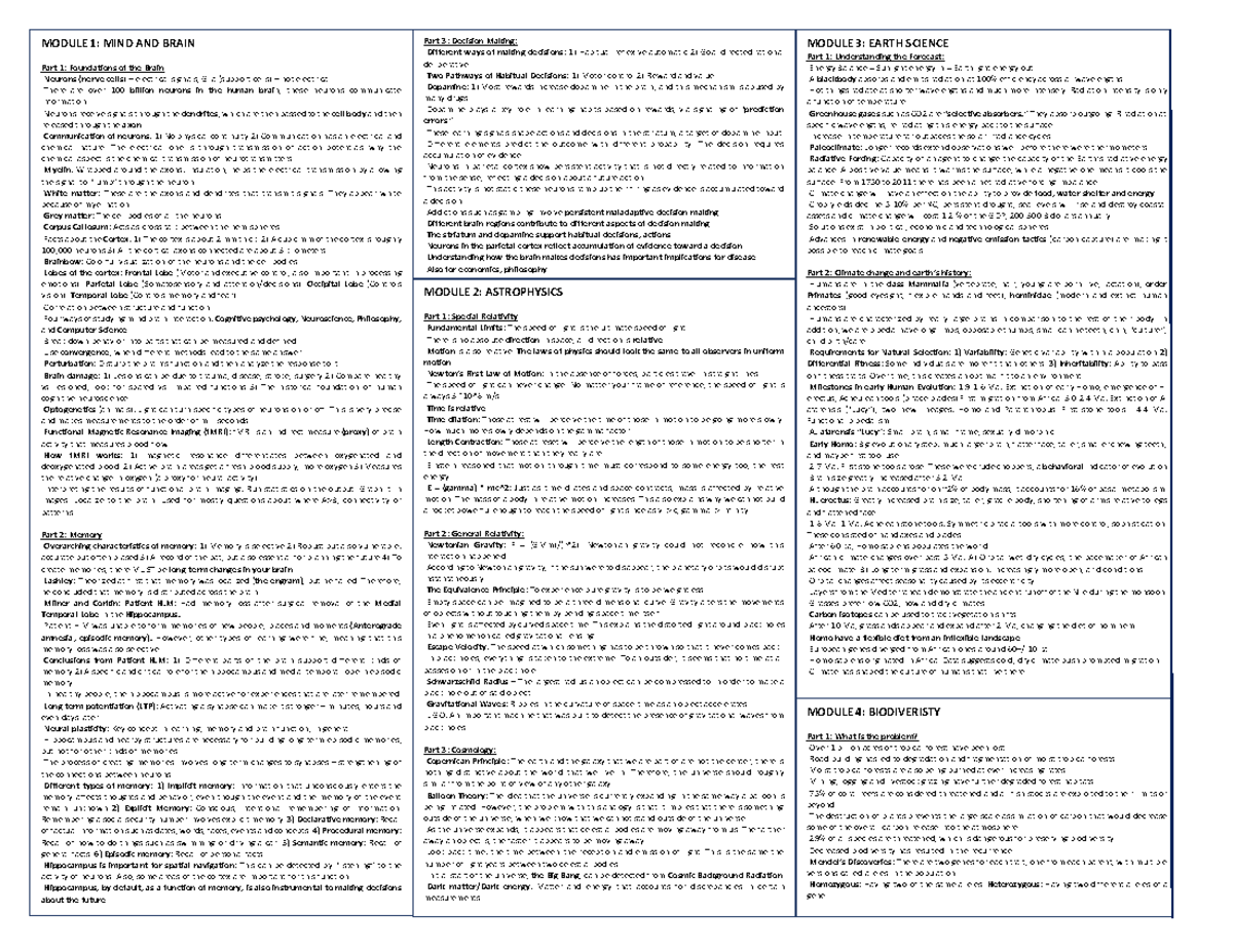 Fro Sci Final Exam Reference Sheet - MODULE 1: MIND AND BRAIN Part 1 ...