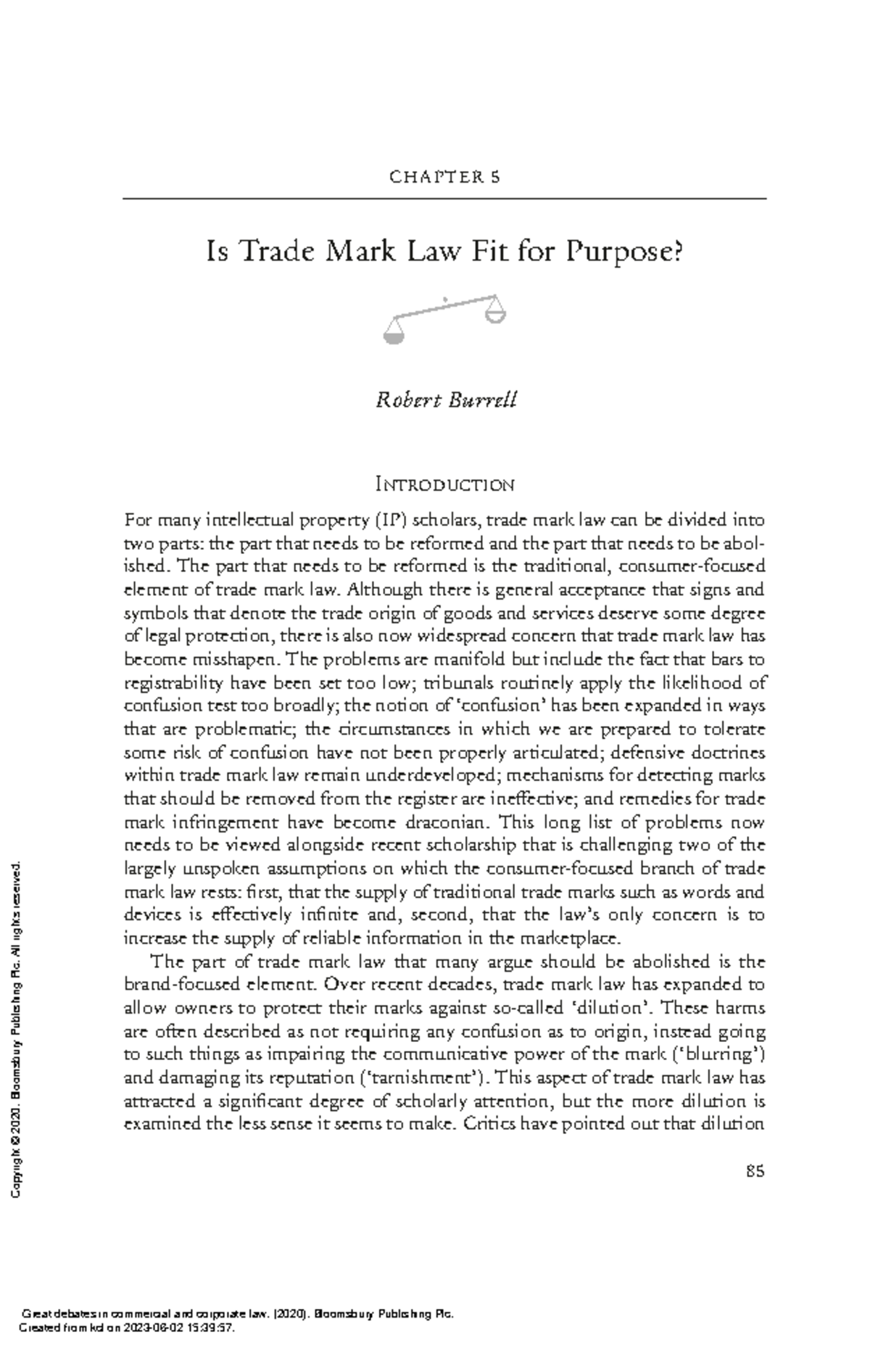 2020 Burrell - Is Trade Mark Law Fit for Purpose - 85 Robert Burrell ...