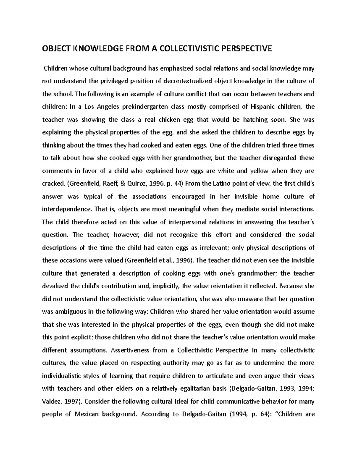 Object Knowledge FROM A Collectivistic Perspective - OBJECT KNOWLEDGE ...