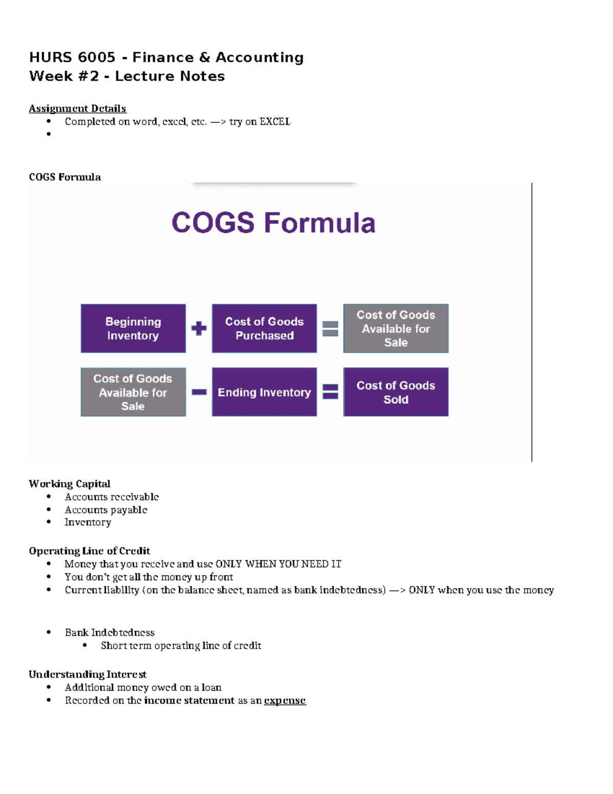 Week 2- Financial Concepts - HURS 6005 - Finance & Accounting Week #2 ...