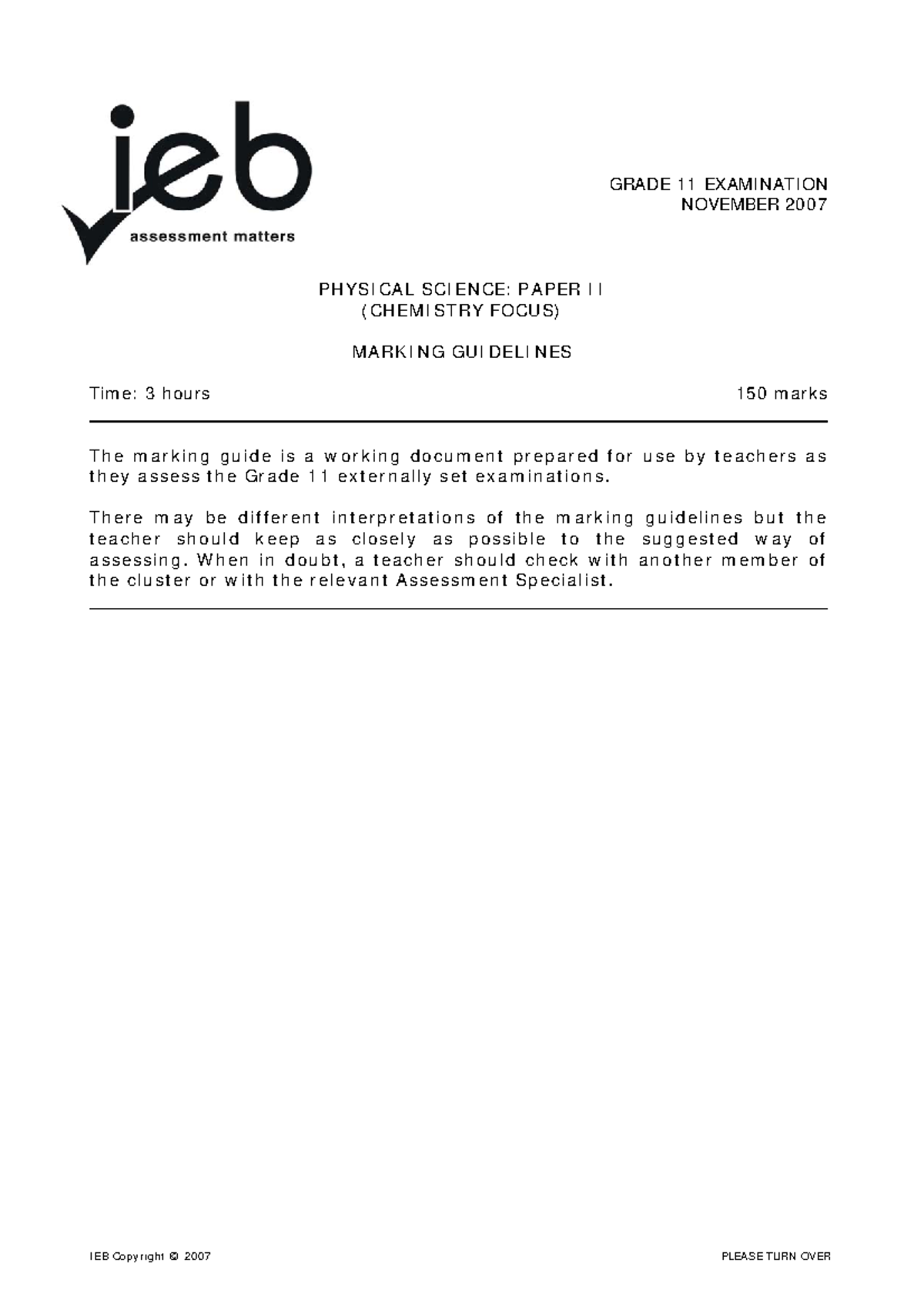 Ieb gr11 physical sciences exam b memo - IEB Copyright © 2007 PLEASE ...