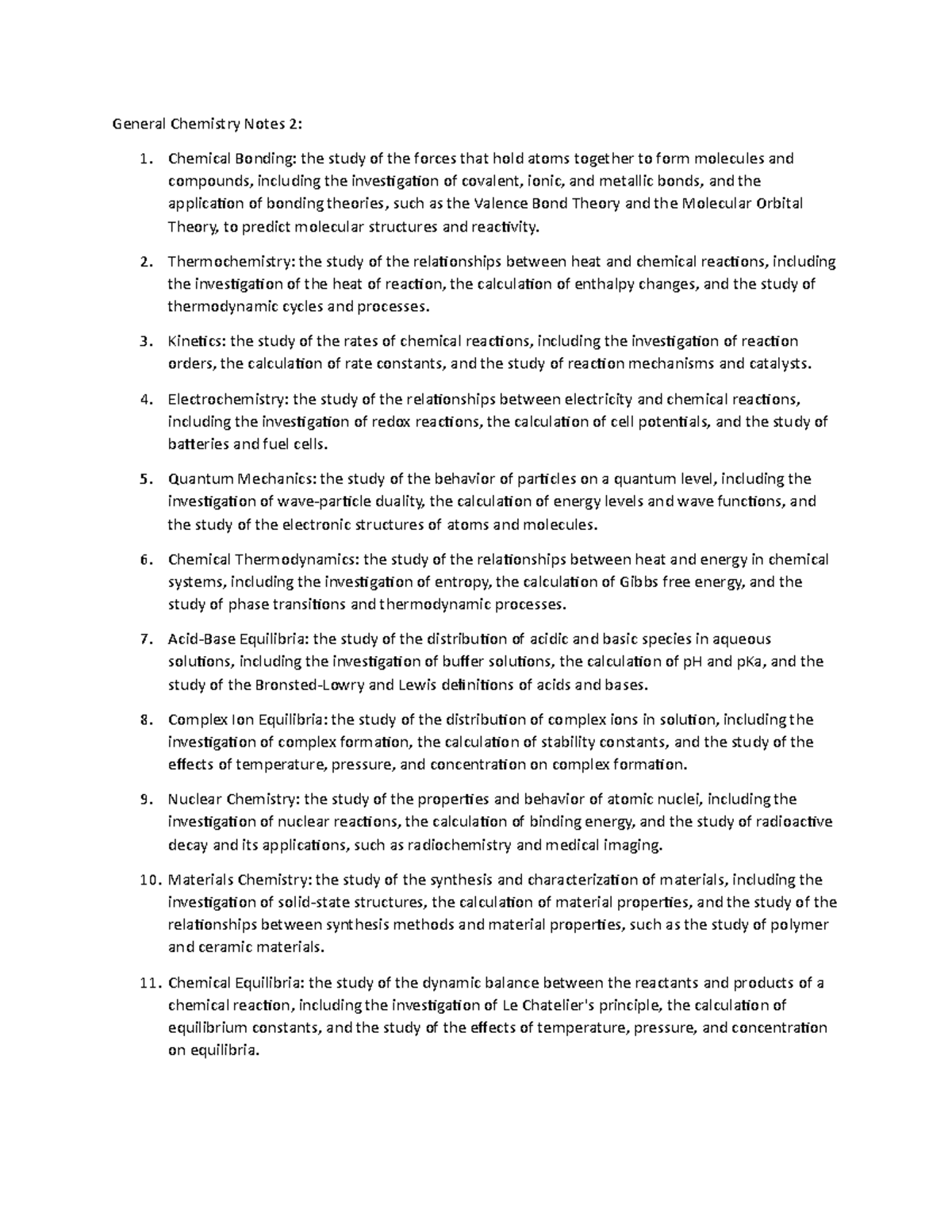 Chem Notes 2 - General Chemistry Notes 2: Chemical Bonding: the study ...