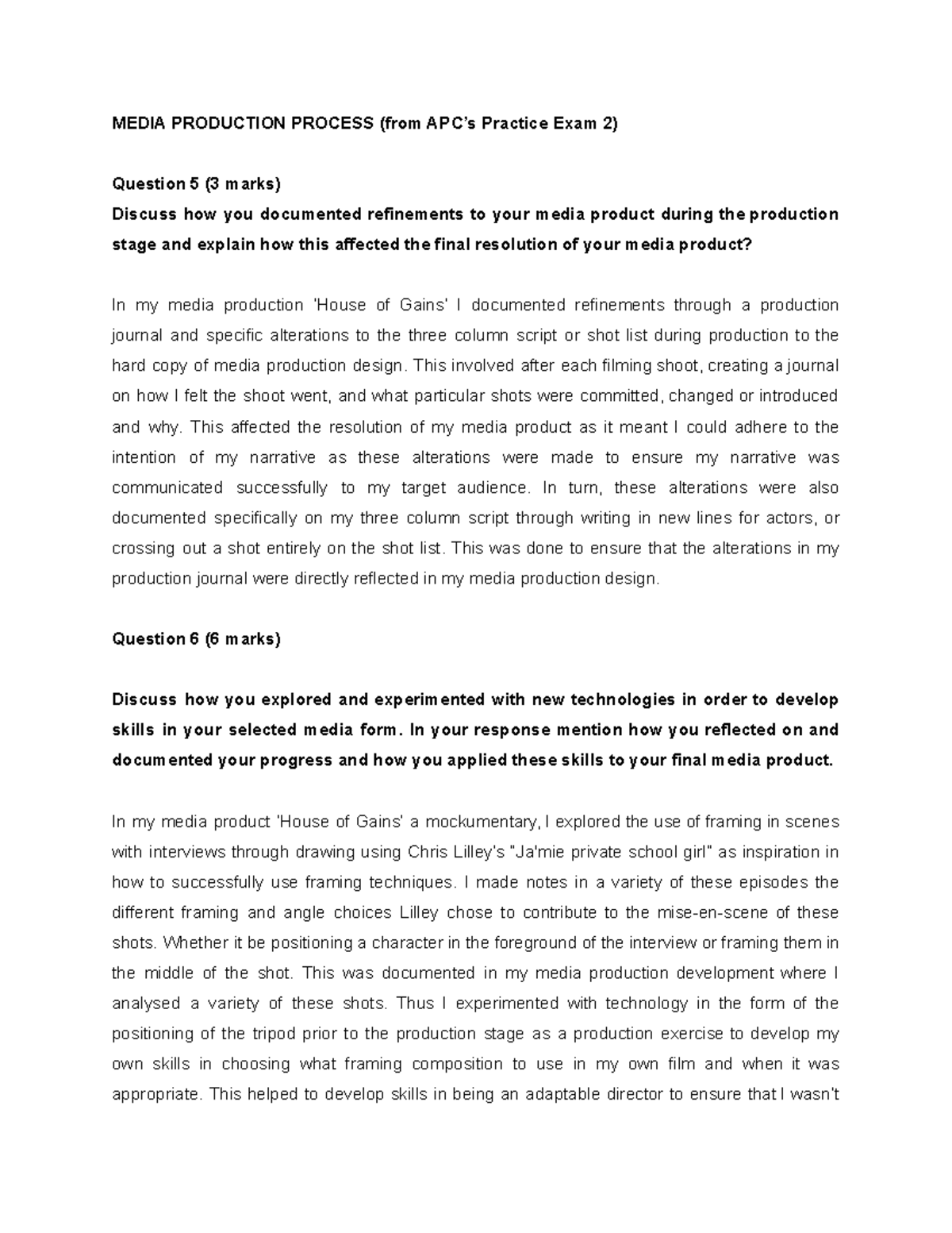 Media Production Process Example Answers - MEDIA PRODUCTION PROCESS ...