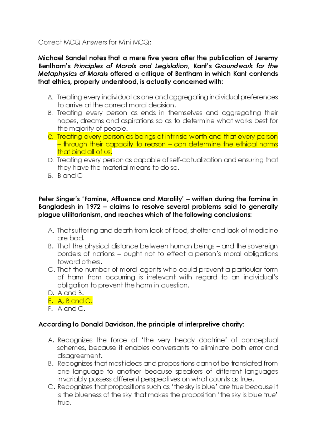 Mini- MCQ Answers - Correct MCQ Answers for Mini MCQ: Michael Sandel ...